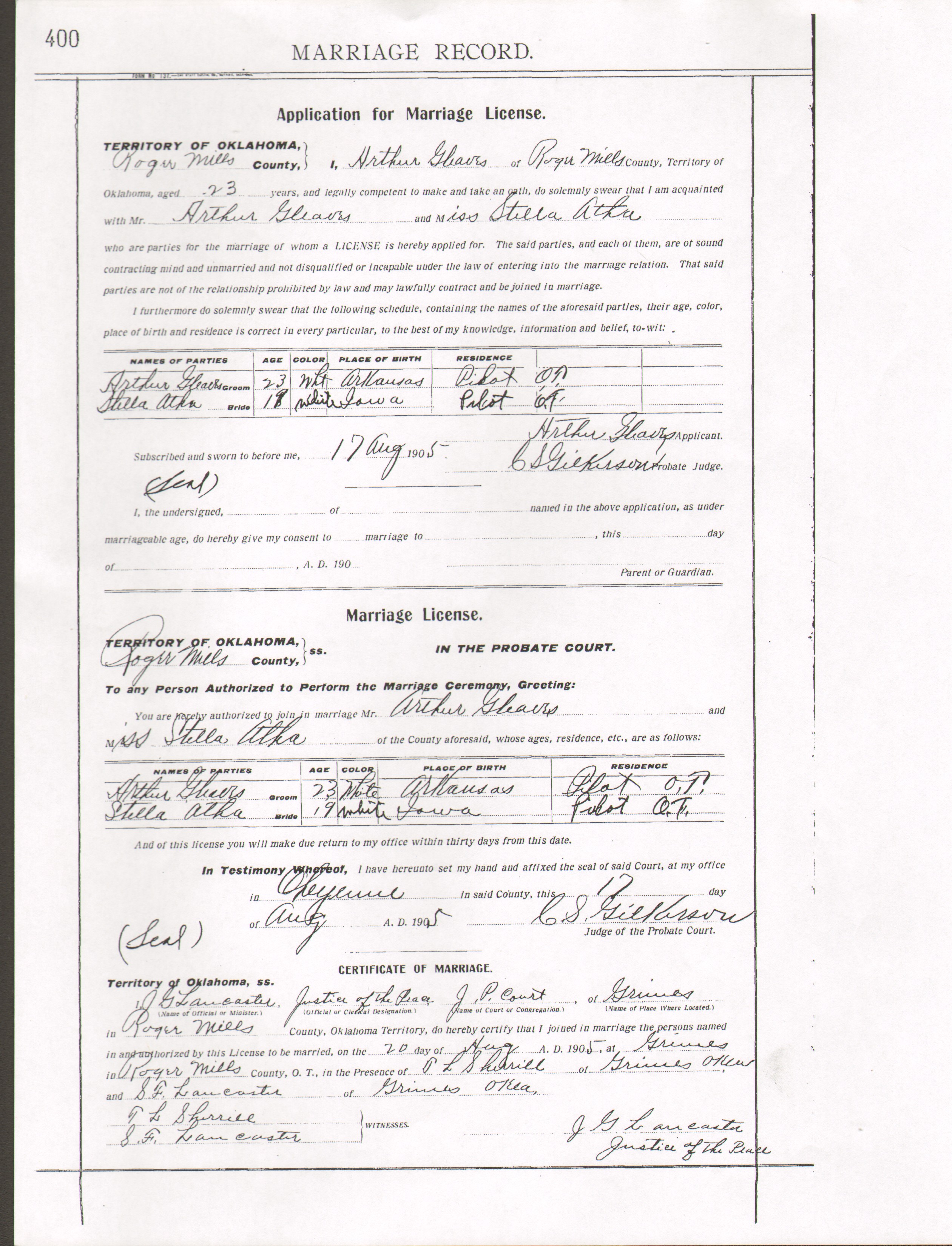 Marriage Certificates - Gleaves Family