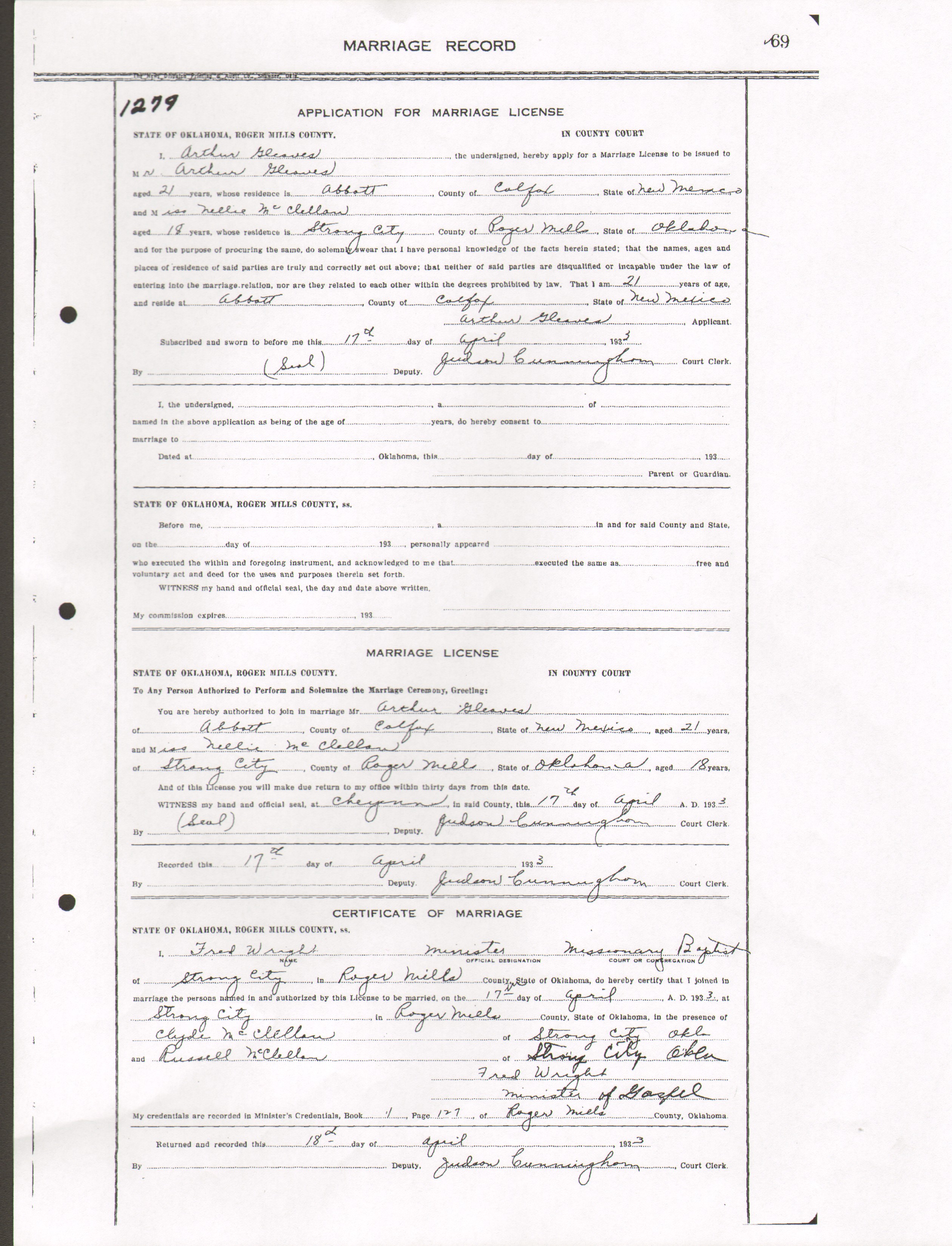 Marriage Certificates - Gleaves Family