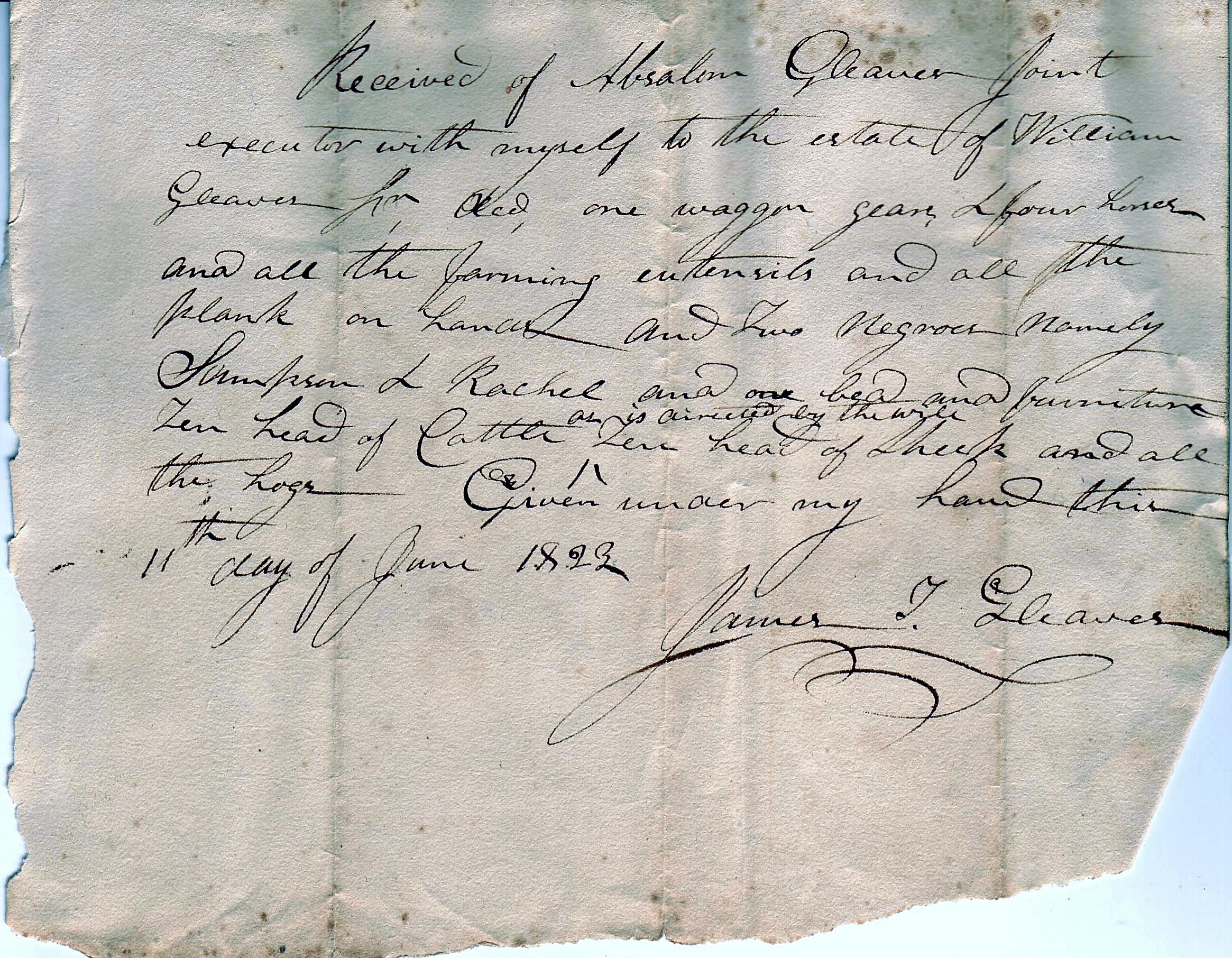 Letters: Receipt of Inheritance from his Father's Estate including ...