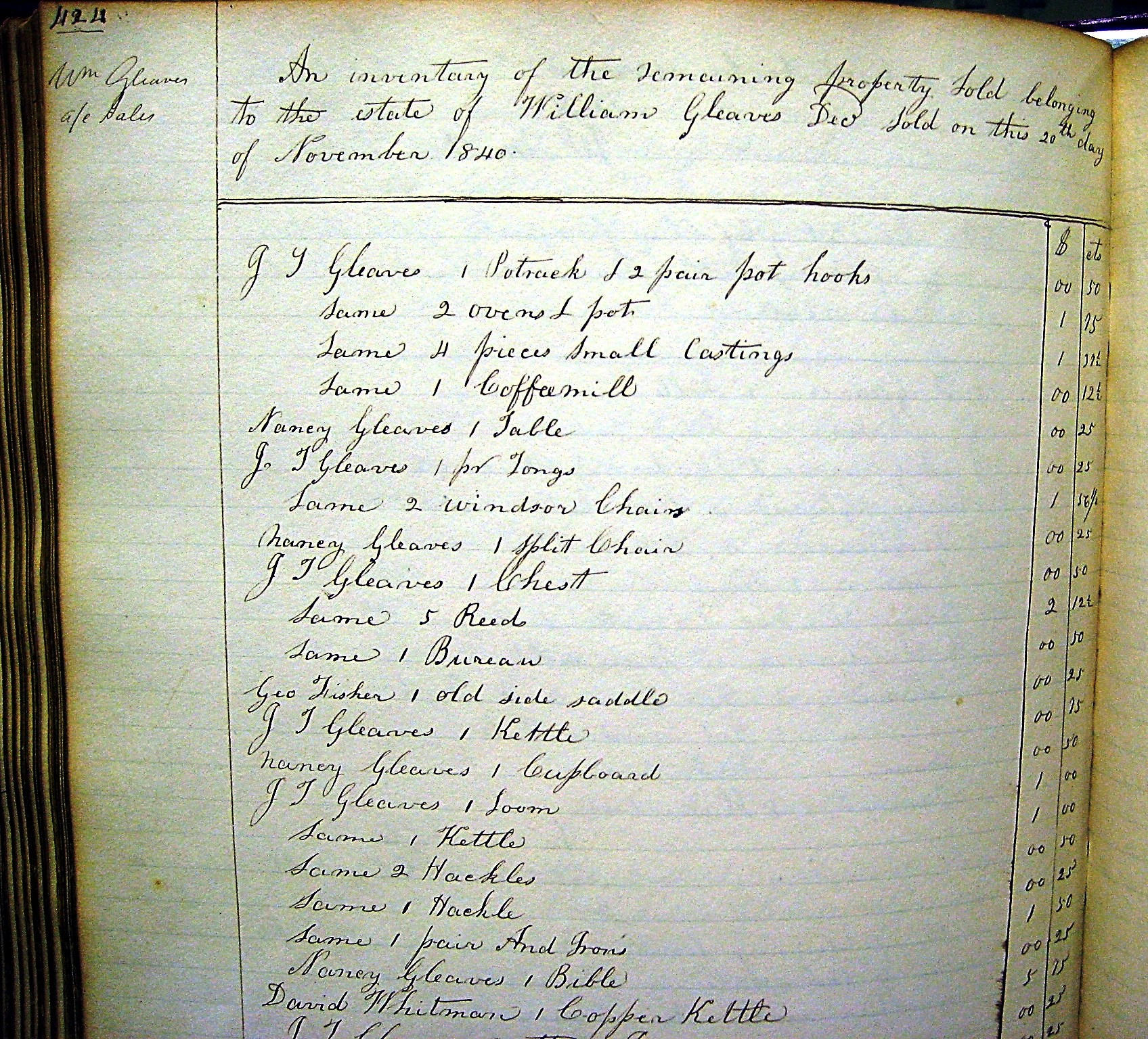 Letters: William Benjamin Gleaves Estate Remaining Property Inventory ...